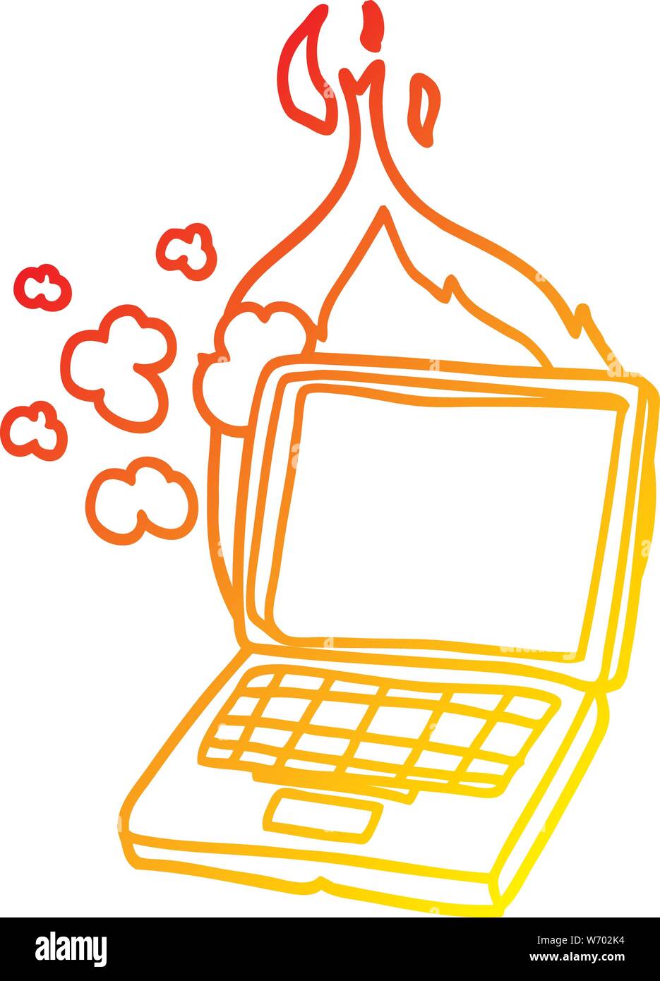 warm gradient line drawing of a cartoon broken laptop computer Stock ...