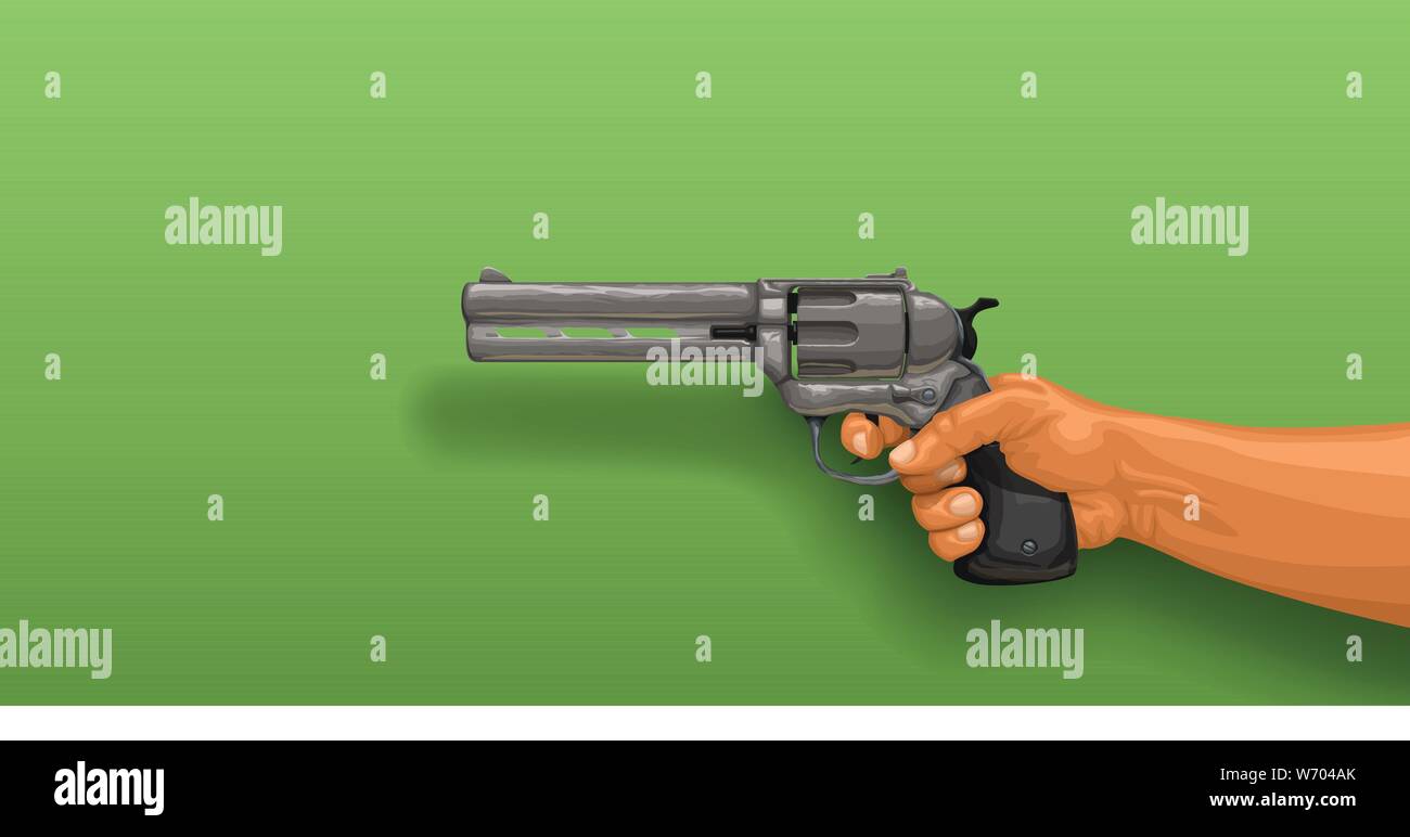 hand holding revolver on green Stock Vector Image & Art - Alamy