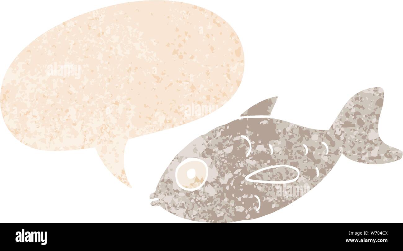 cartoon fish with speech bubble in grunge distressed retro textured ...