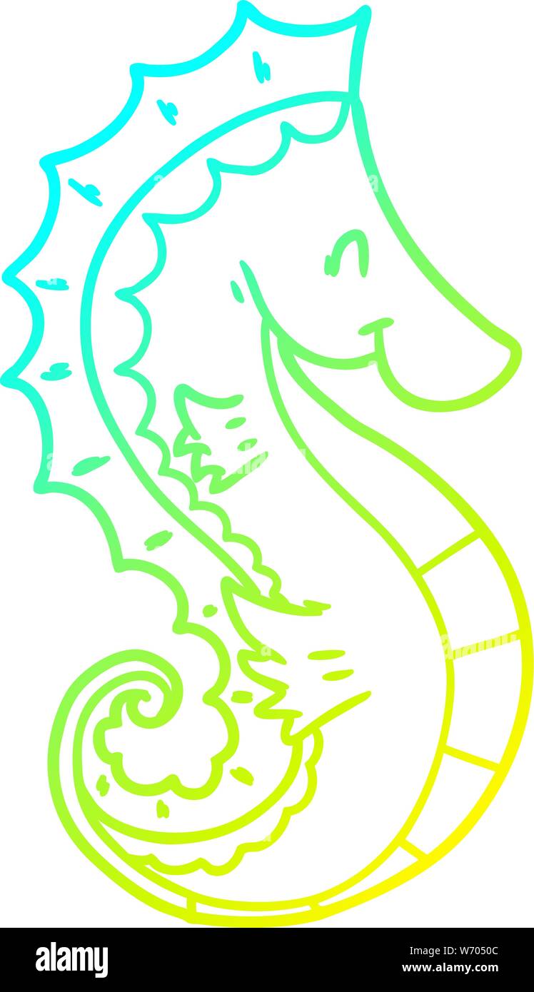 cold gradient line drawing of a cartoon sea horse Stock Vector Image ...