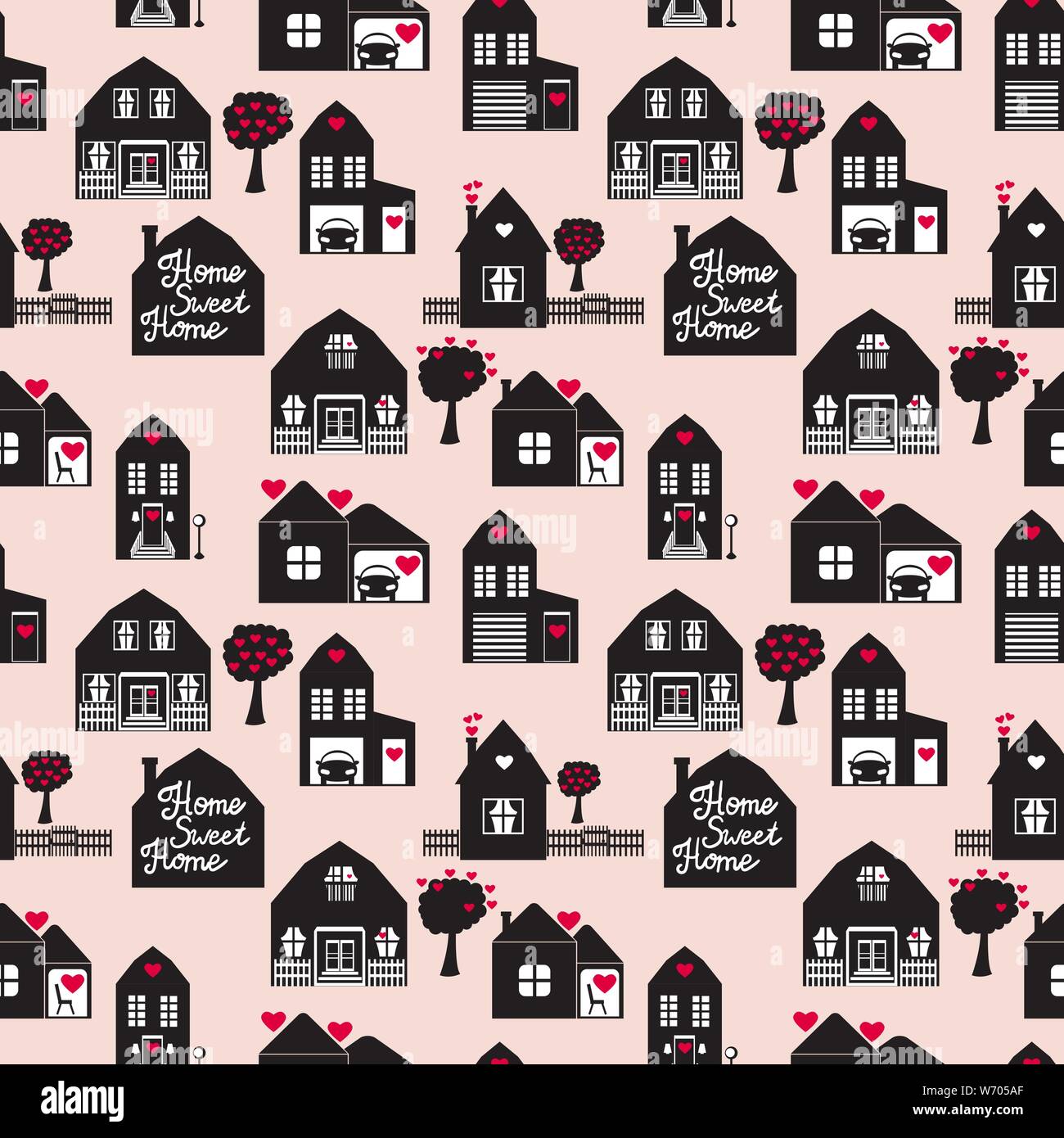 Sweet home seamless pattern with cute house. Surface design. Vector ...