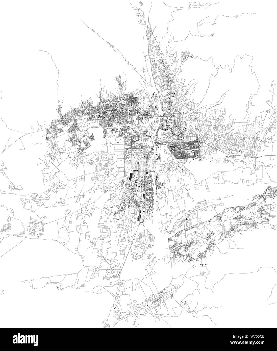Satellite map of Dushanbe, it is the capital and largest city of ...