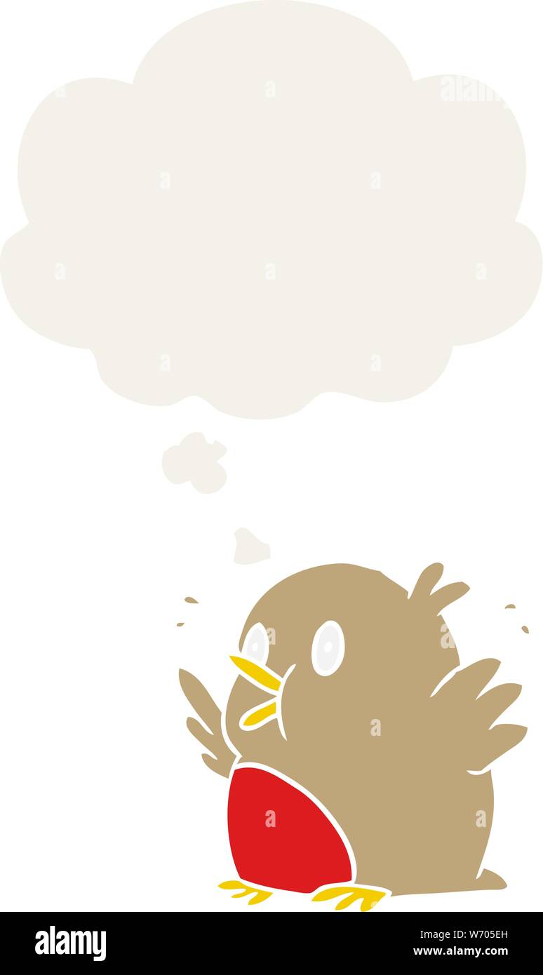 cartoon excited robin with thought bubble in retro style Stock Vector ...