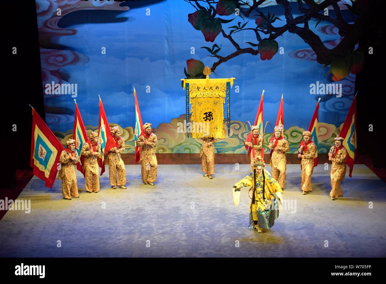 CANTON, CHINA – CIRCA JULY 2019: Beijing Opera performance of “Monkey King Making Havoc in ...