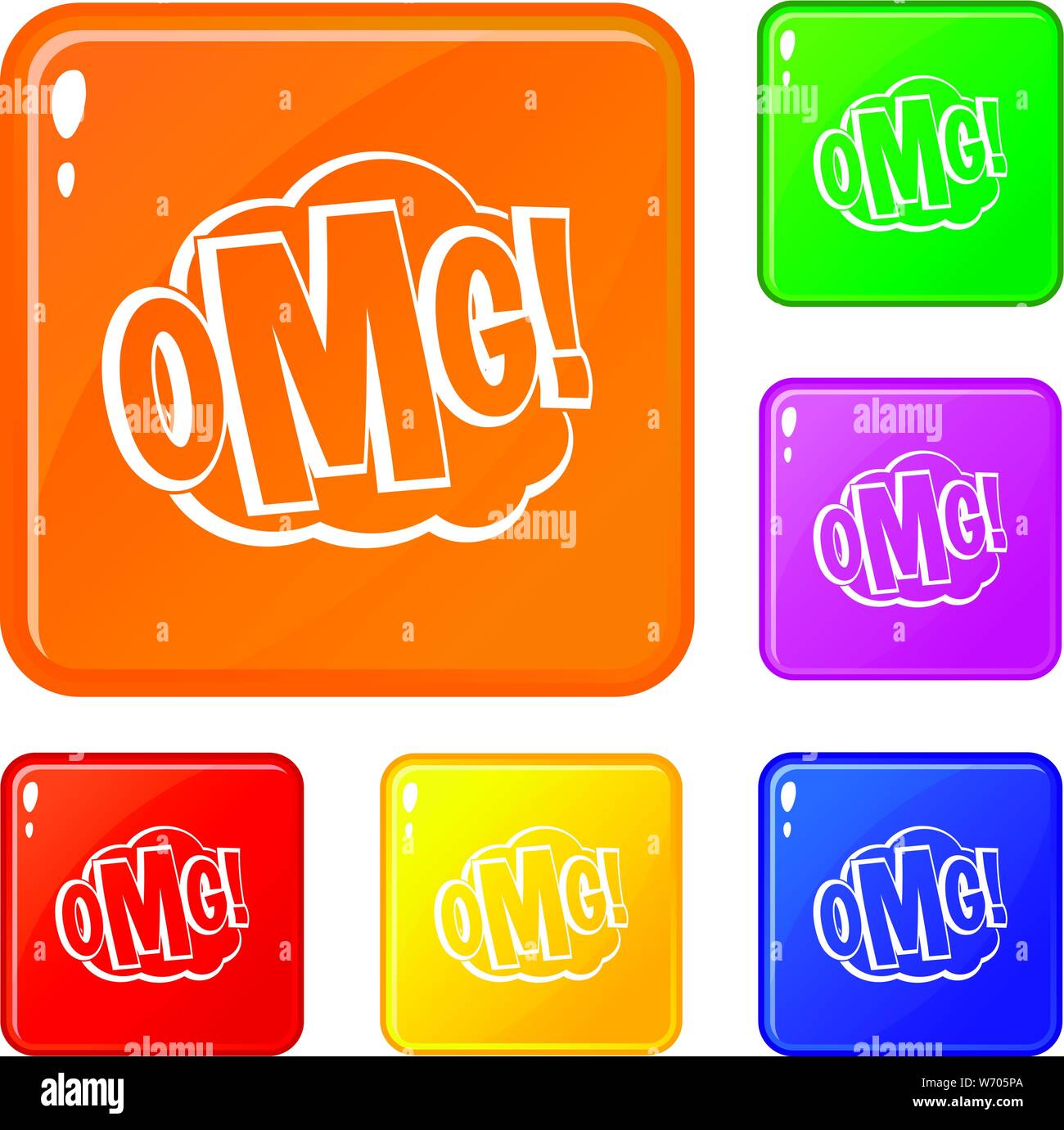 OMG, comic text speech bubble icons set vector color Stock Vector Image ...