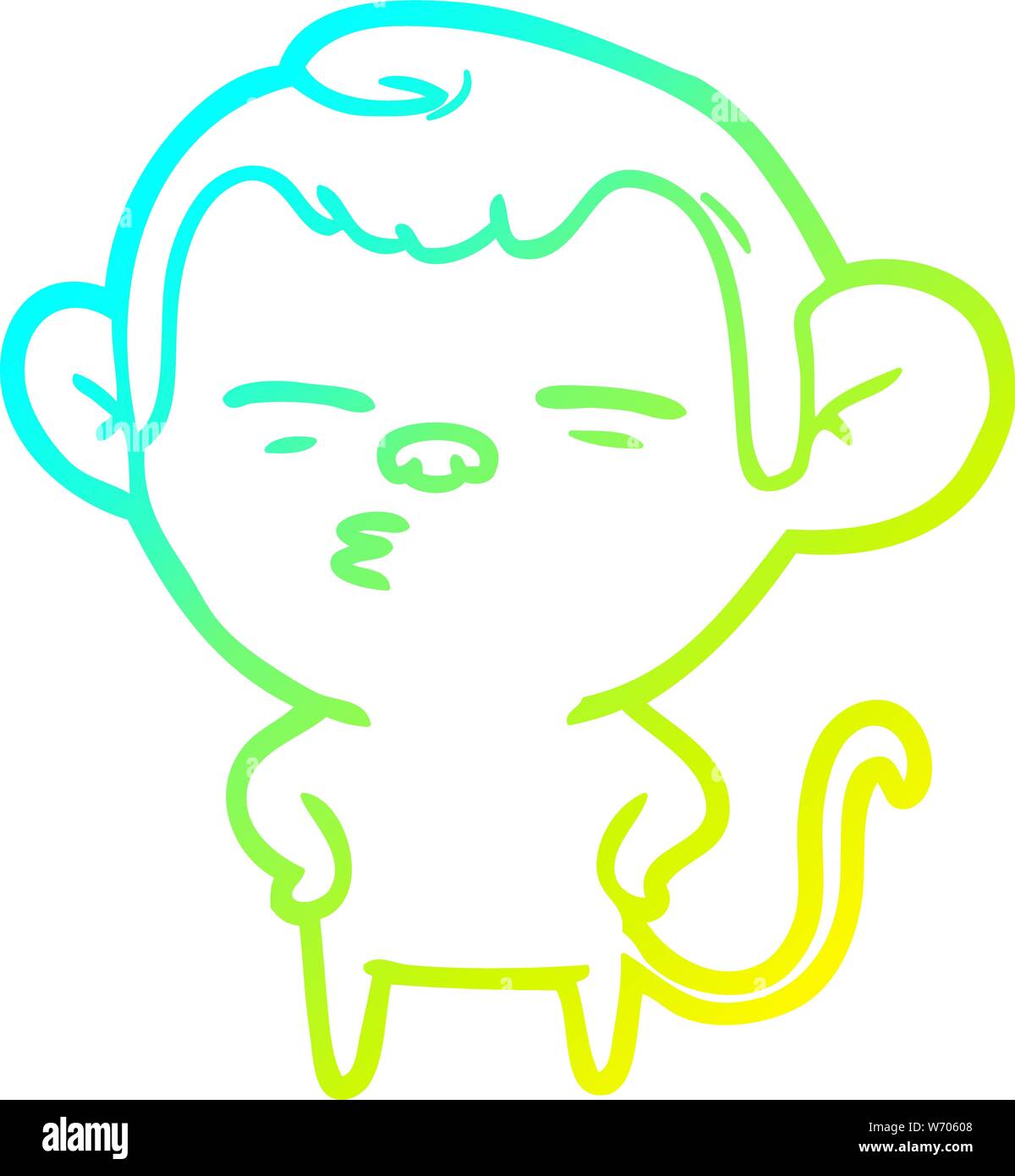cold gradient line drawing of a cartoon suspicious monkey Stock Vector ...