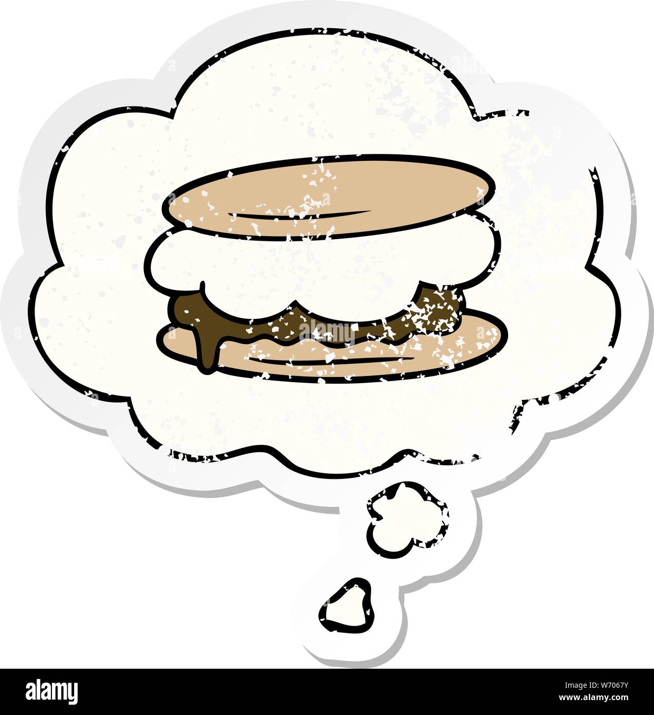 smore cartoon with thought bubble as a distressed worn sticker Stock ...