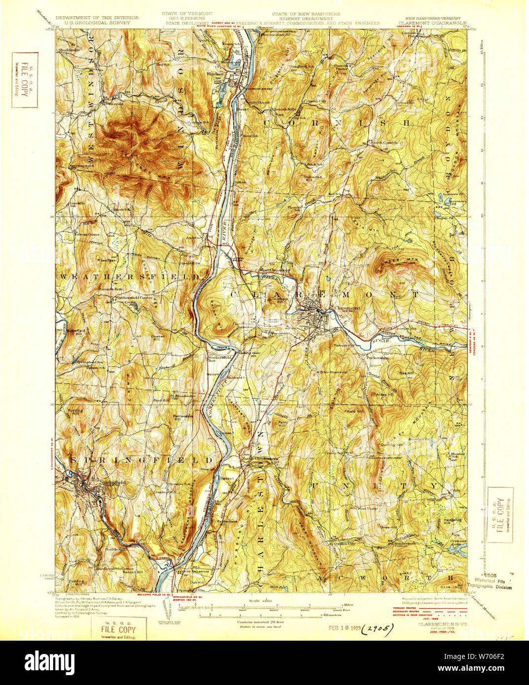 USGS TOPO Map New Hampshire NH Claremont 329966 1929 62500 Restoration ...