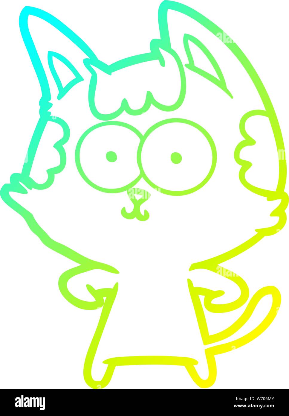 cold gradient line drawing of a happy cartoon cat Stock Vector Image ...