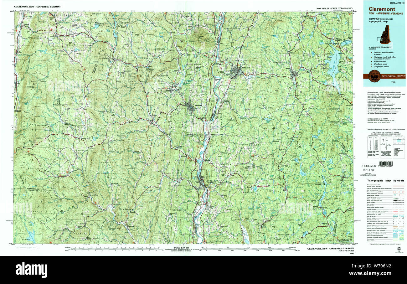 USGS TOPO Map New Hampshire NH Claremont 330399 1985 100000 Restoration ...