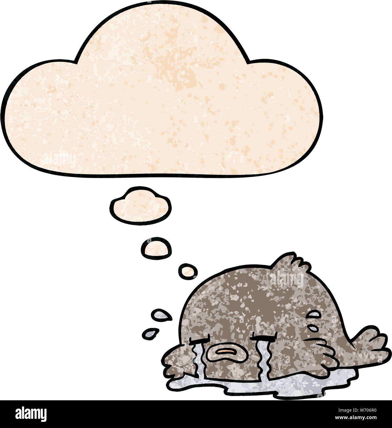 cartoon crying fish with thought bubble in grunge texture style Stock ...