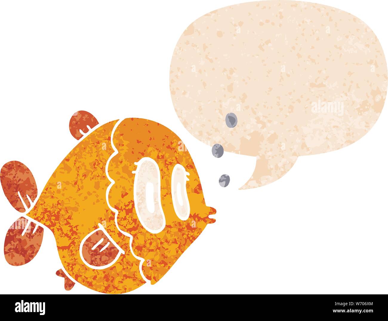 cartoon fish with speech bubble in grunge distressed retro textured ...