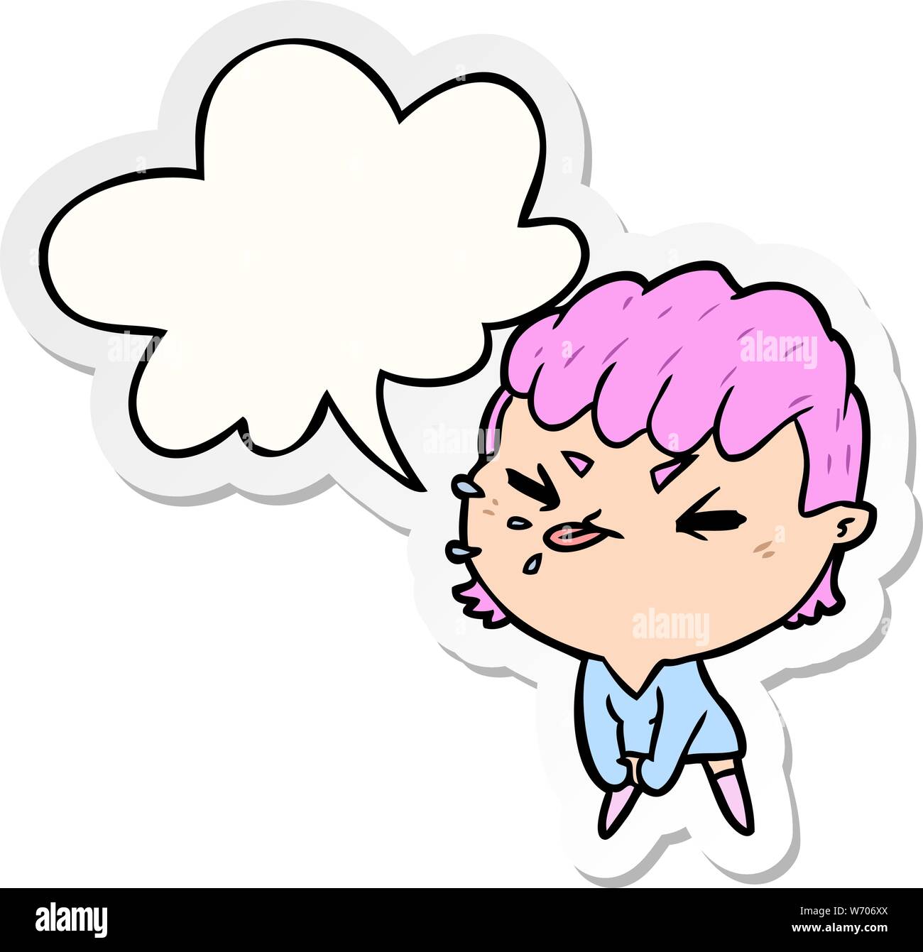 cute cartoon rude girl with speech bubble sticker Stock Vector Image ...