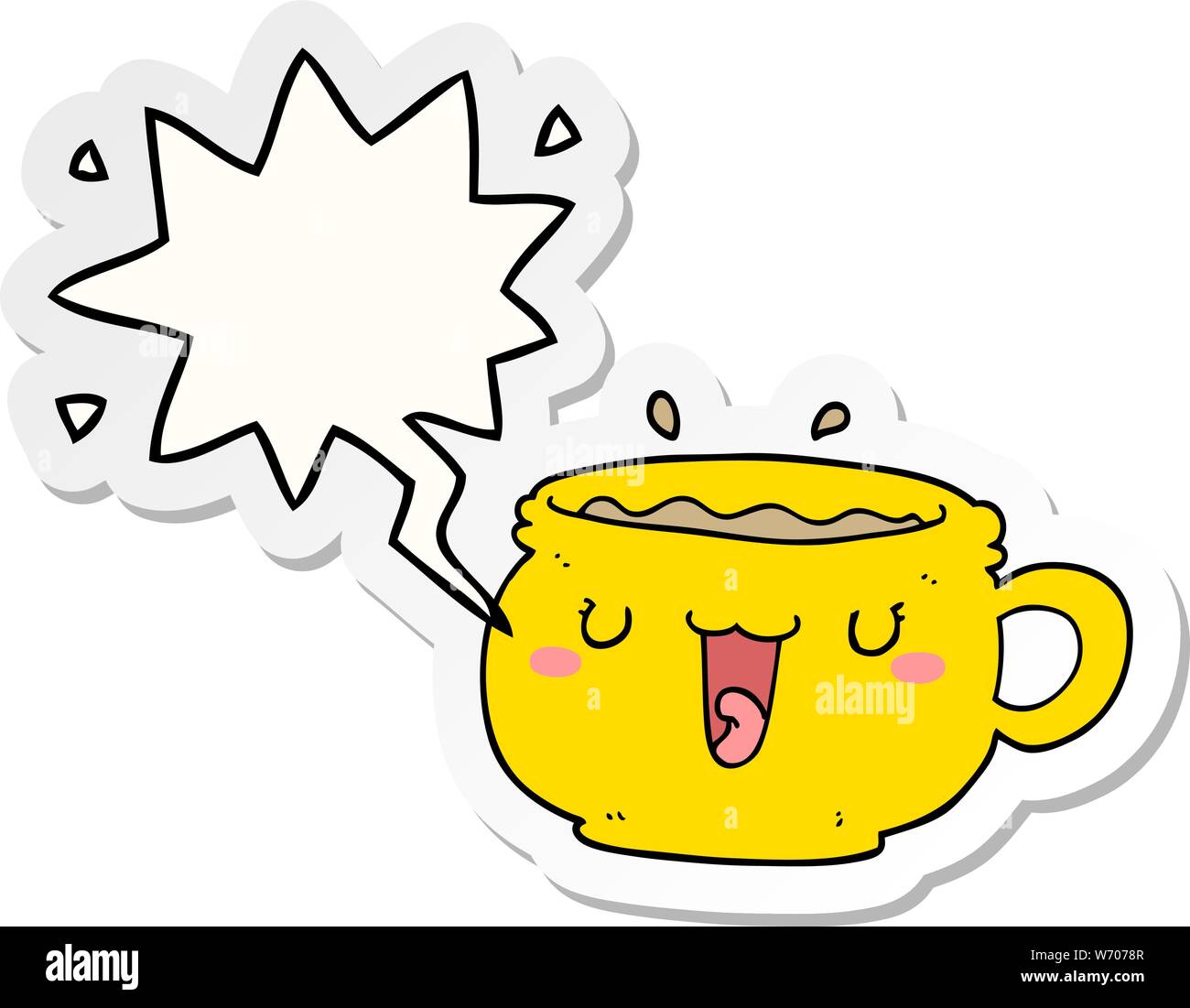 cute cartoon coffee cup with speech bubble sticker Stock Vector Image ...