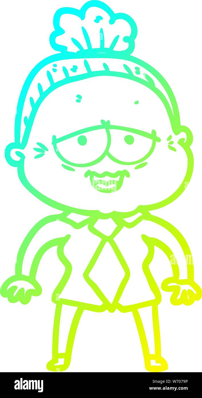 cold gradient line drawing of a cartoon happy old lady Stock Vector ...