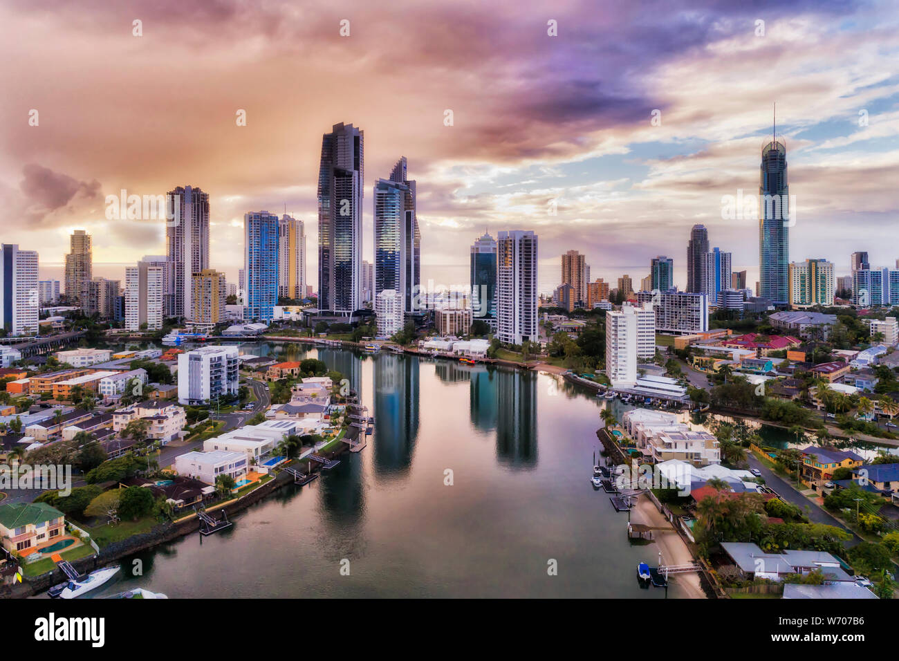 High-rise landmark towers of Surfers Paradise on Australian Gold Coast ...