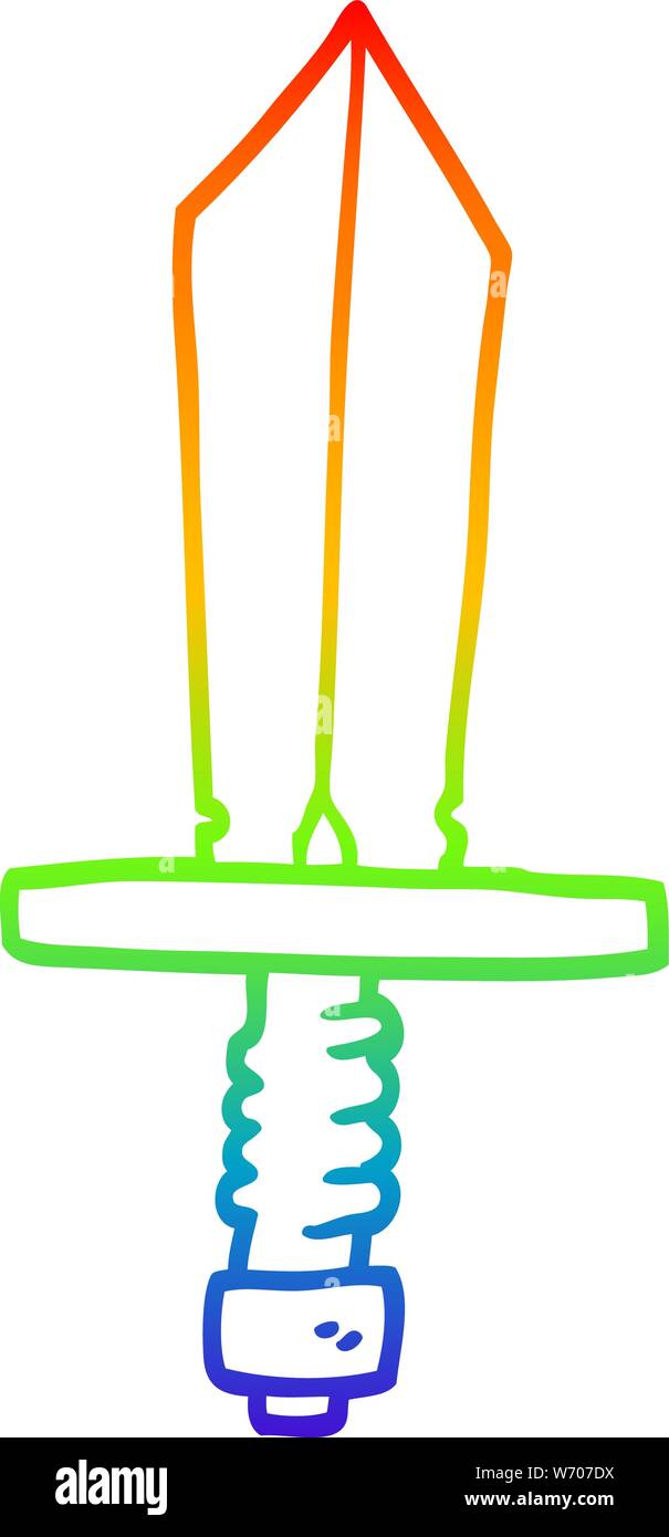 rainbow gradient line drawing of a cartoon of an old bronze sword Stock ...