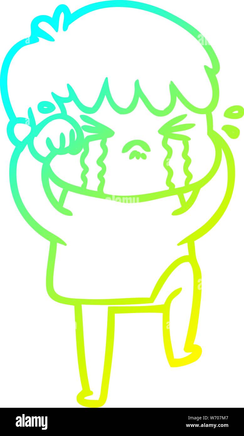 cold gradient line drawing of a cartoon boy crying Stock Vector Image ...