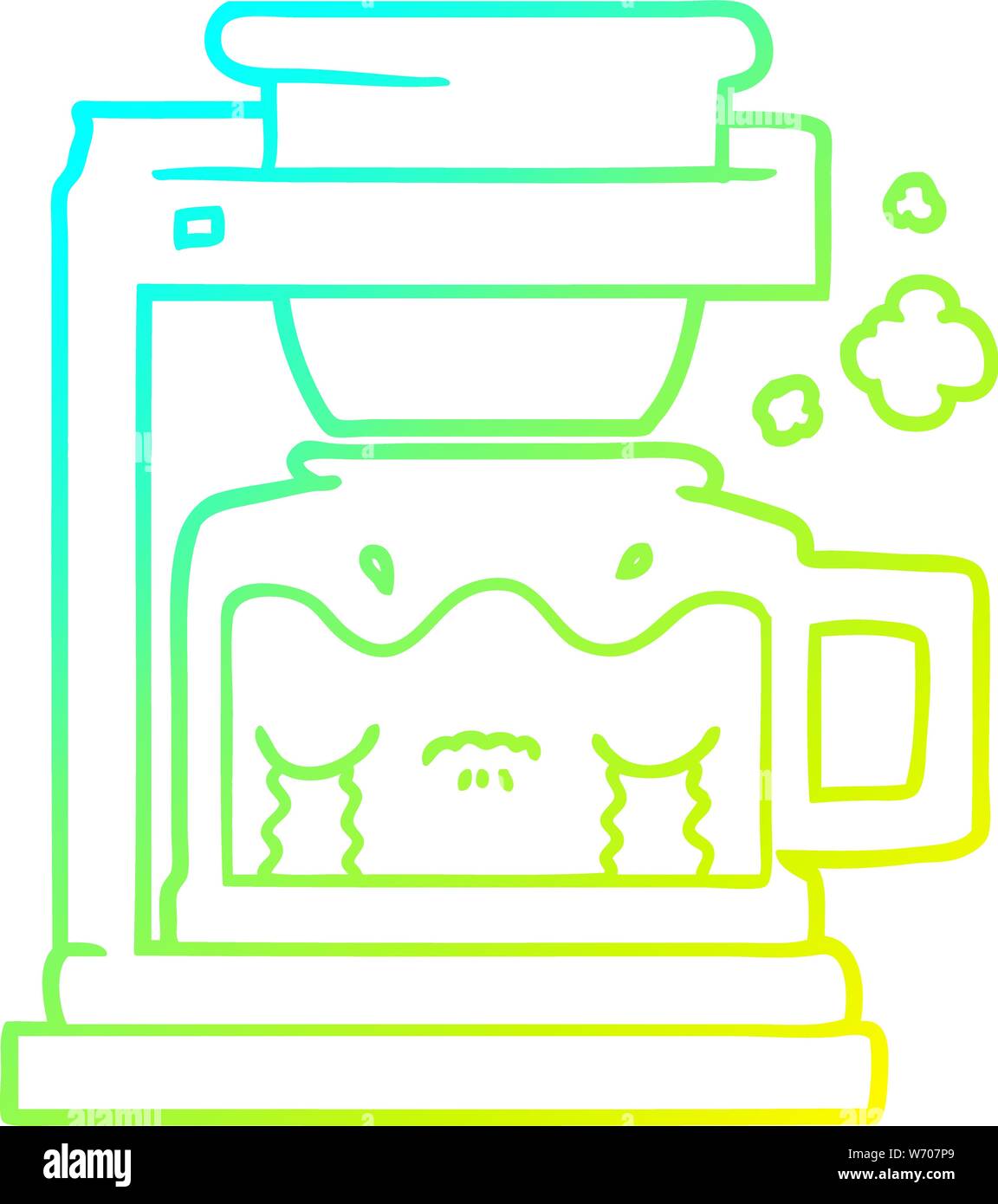 cold gradient line drawing of a cartoon crying filter coffee machine ...