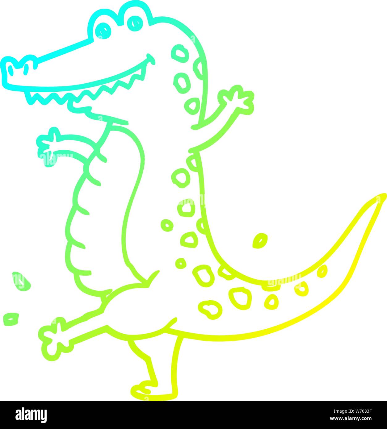 cold gradient line drawing of a cartoon dancing crocodile Stock Vector ...