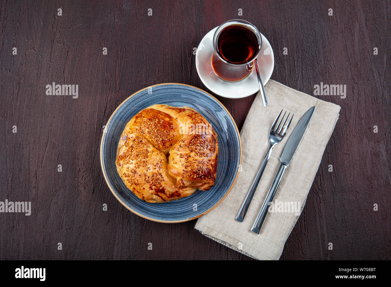 Turkish pastry product - acma. Close up of tasty, delicious, fresh acma ...