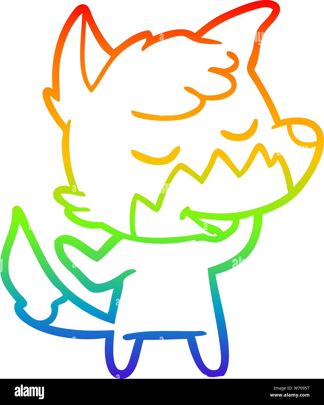 rainbow gradient line drawing of a friendly cartoon fox Stock Vector ...