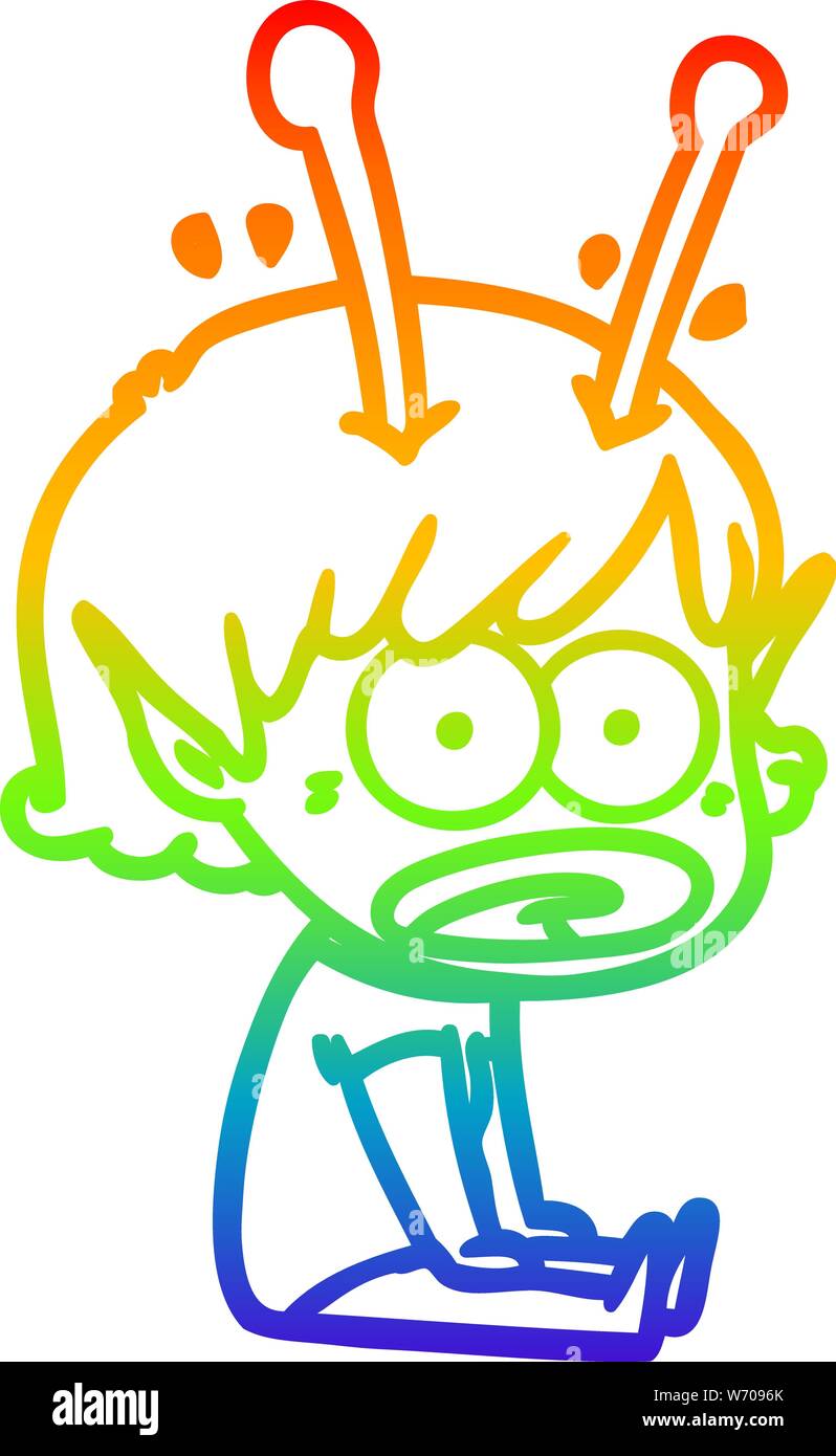 rainbow gradient line drawing of a cartoon shocked alien girl Stock ...