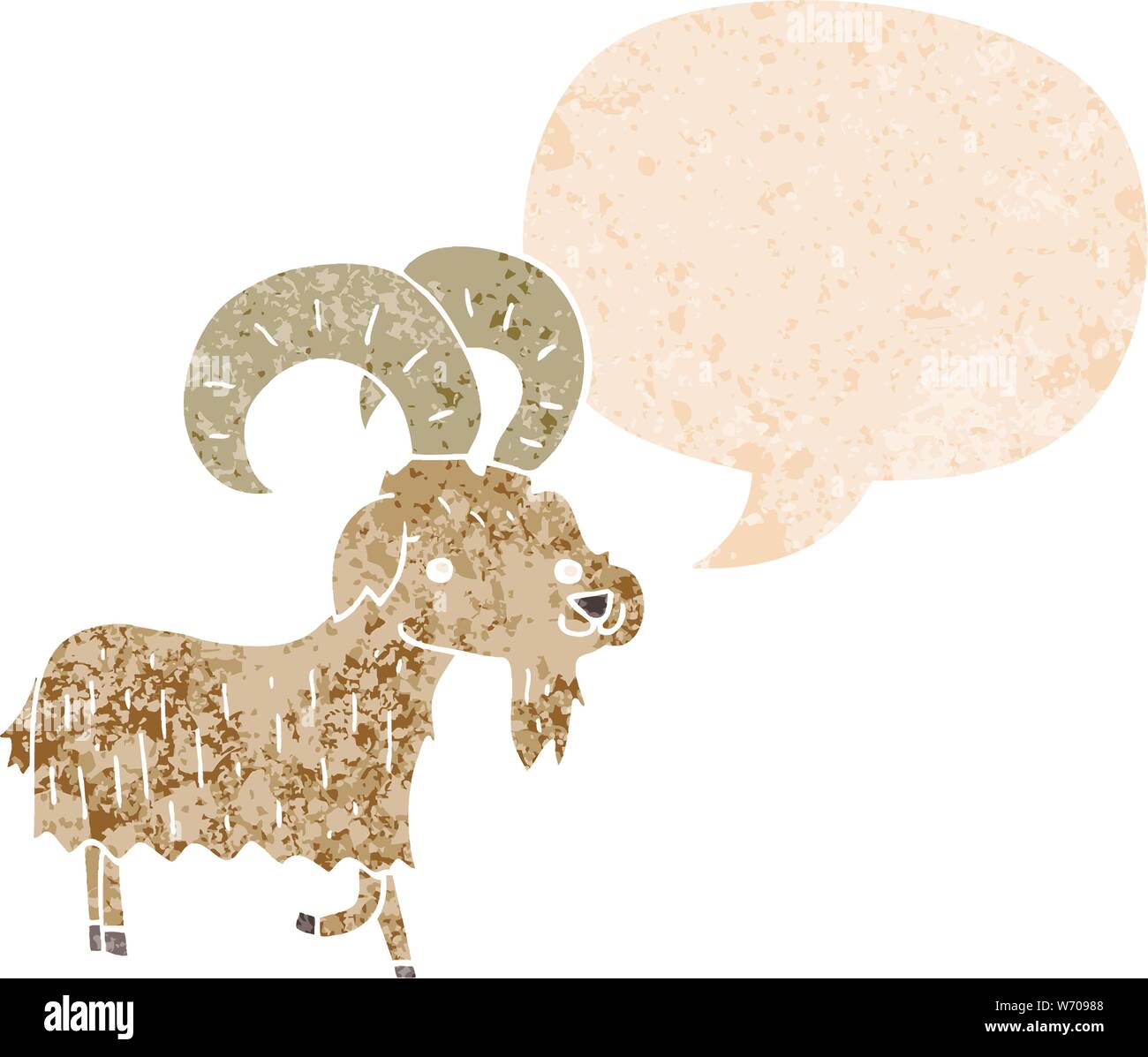 cartoon goat with speech bubble in grunge distressed retro textured ...