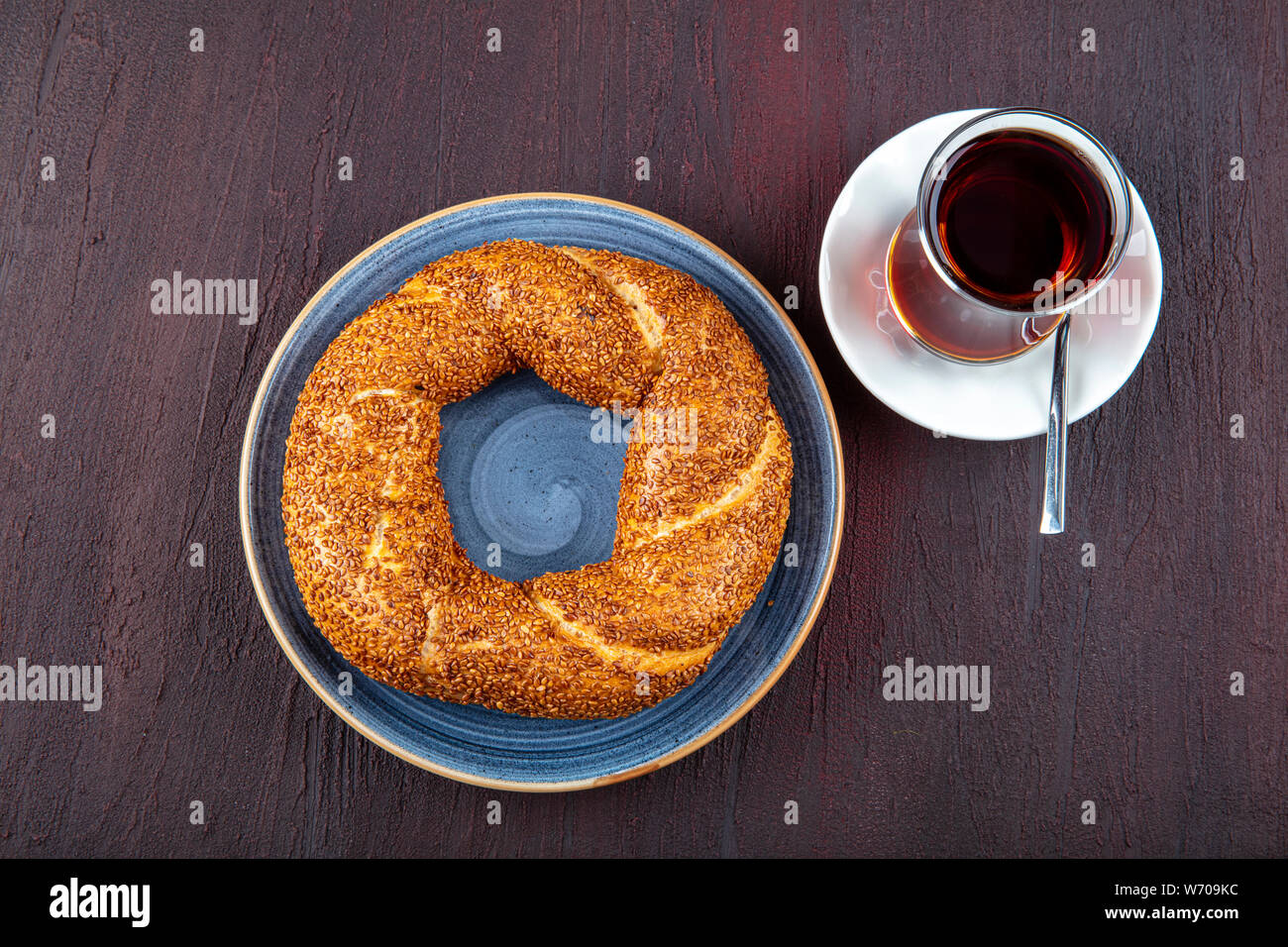 Turkish Simit Bagel on Rustic Table and tea Stock Photo - Alamy