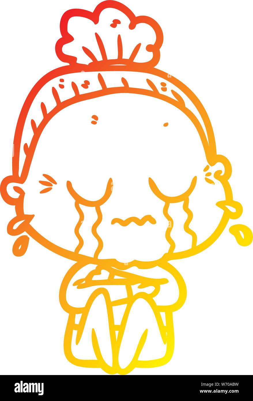 warm gradient line drawing of a cartoon crying old lady Stock Vector ...