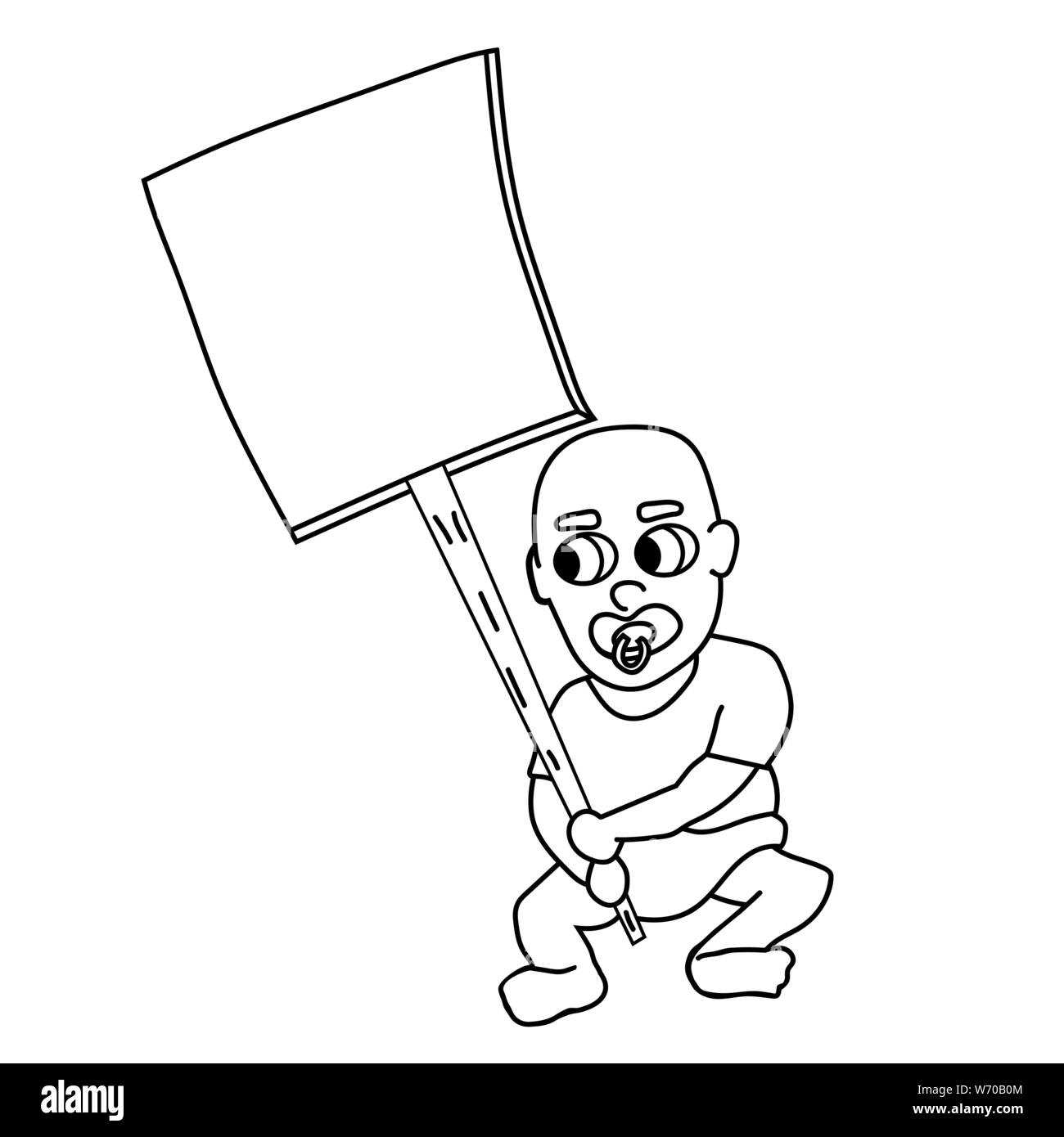 Cartoon protesting baby. Isolated outline stock vector illustration ...