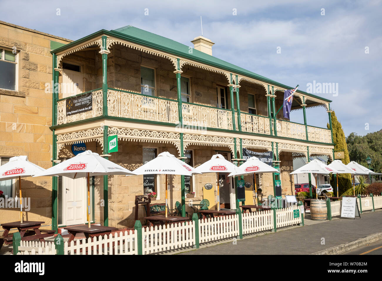 Historic Australian pub, the Richmond Arms Hotel in the village of ...