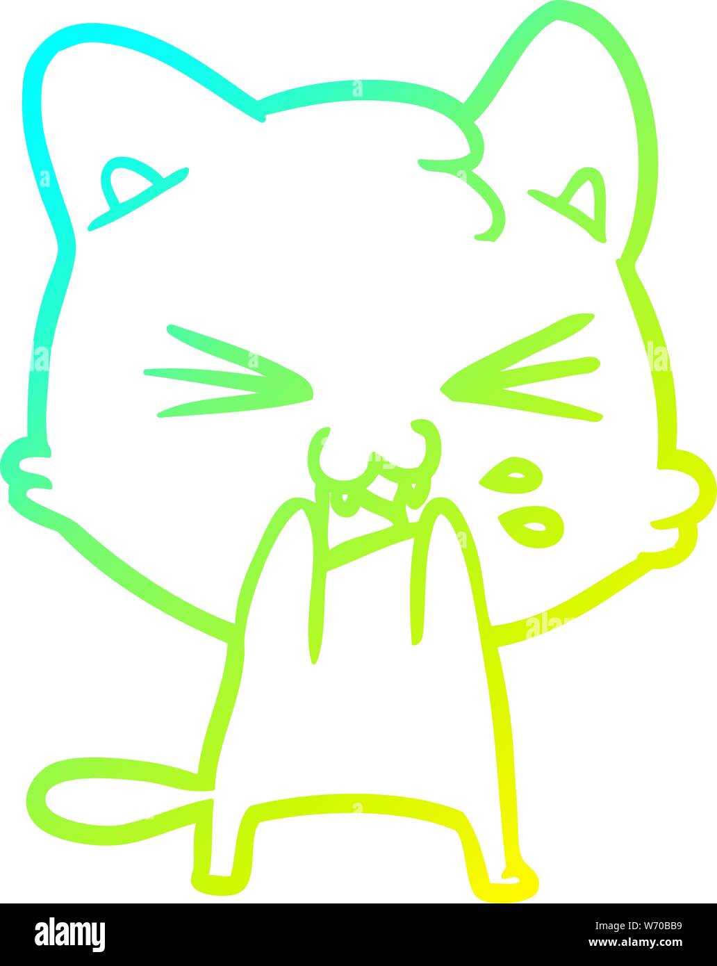 cold gradient line drawing of a cartoon cat hissing Stock Vector Image ...