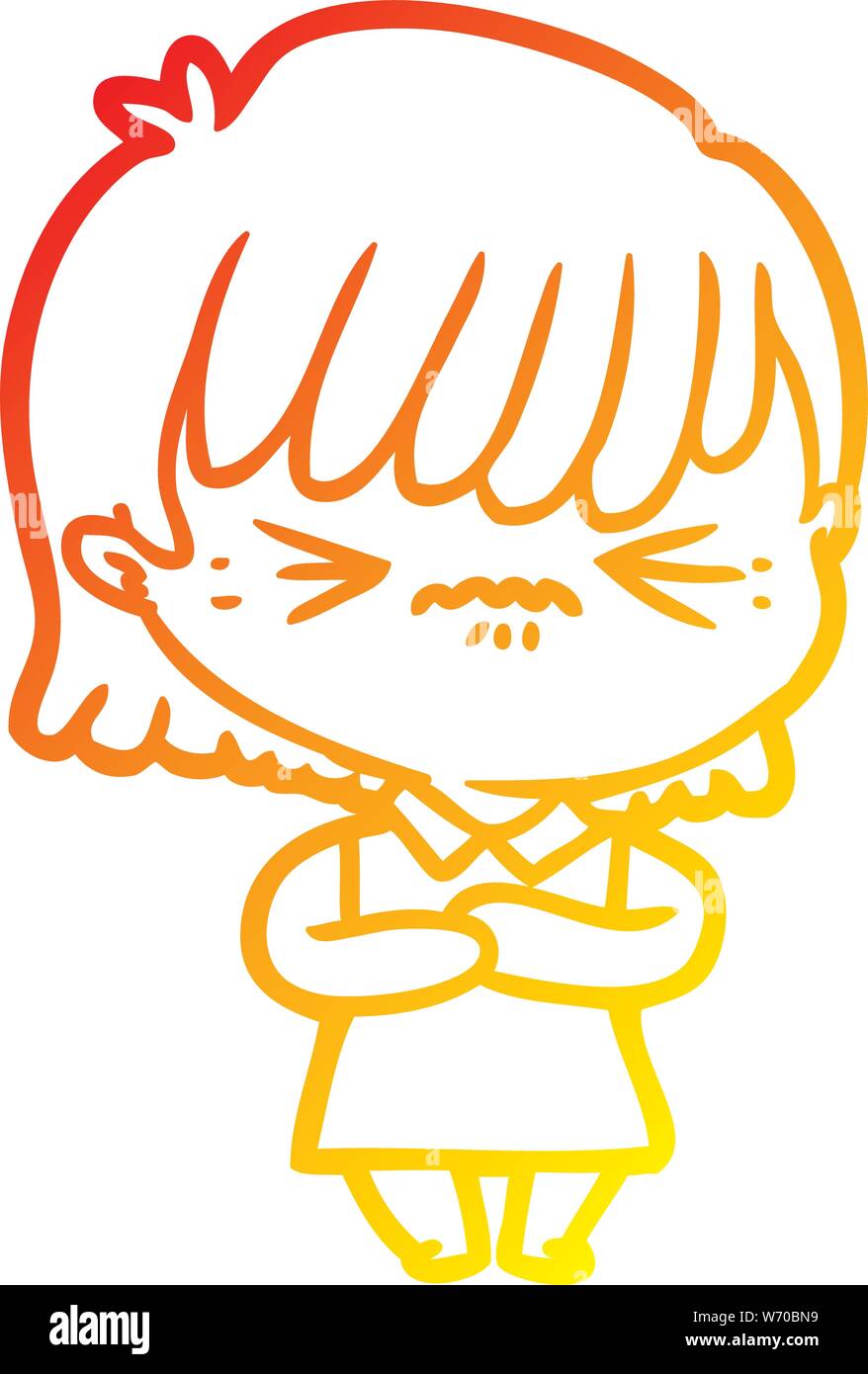 warm gradient line drawing of a annoyed cartoon girl Stock Vector Image ...