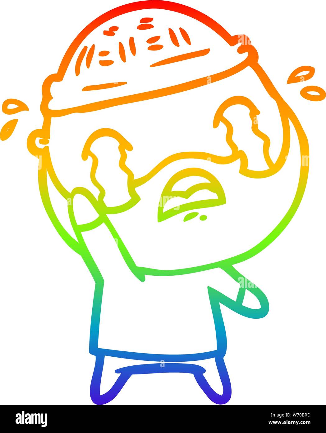 rainbow gradient line drawing of a cartoon bearded man crying waving ...