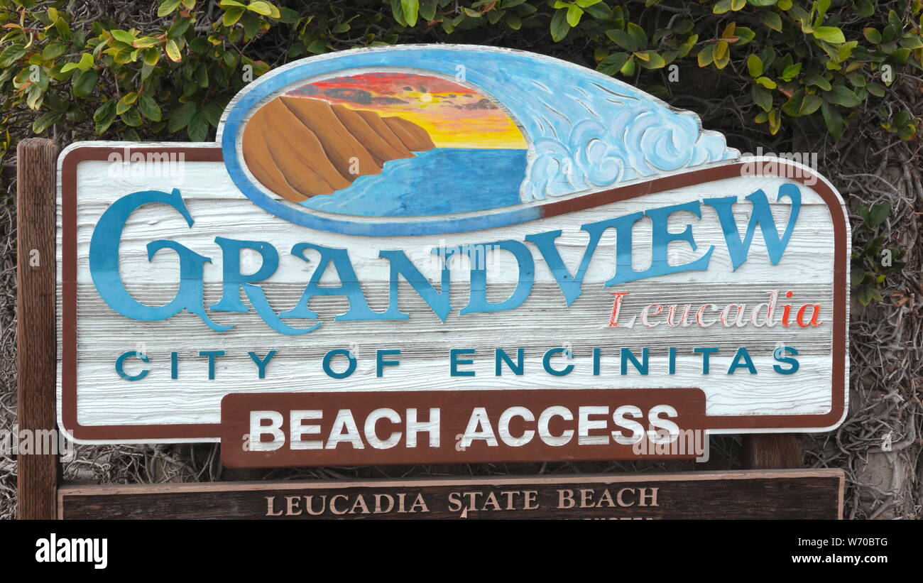 Sign for Grandview Beach in Encinitas, CA - site of a deadly bluff ...