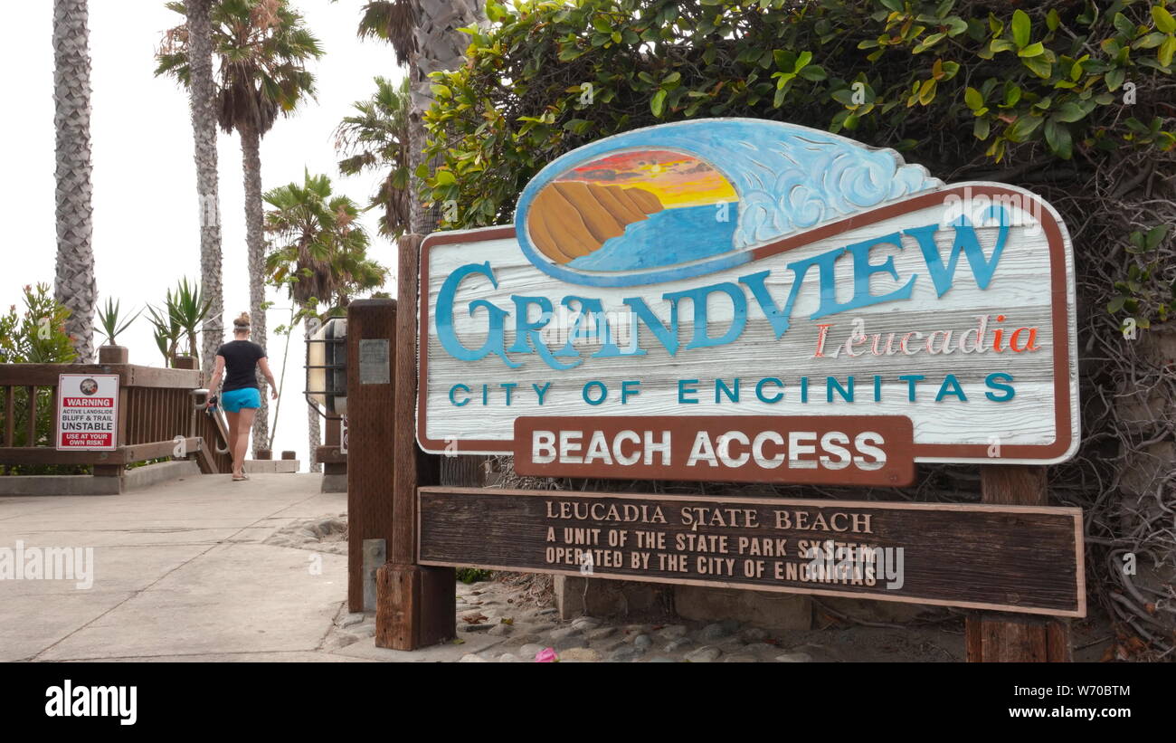 Sign for Grandview Beach in Encinitas, CA - site of a deadly bluff ...