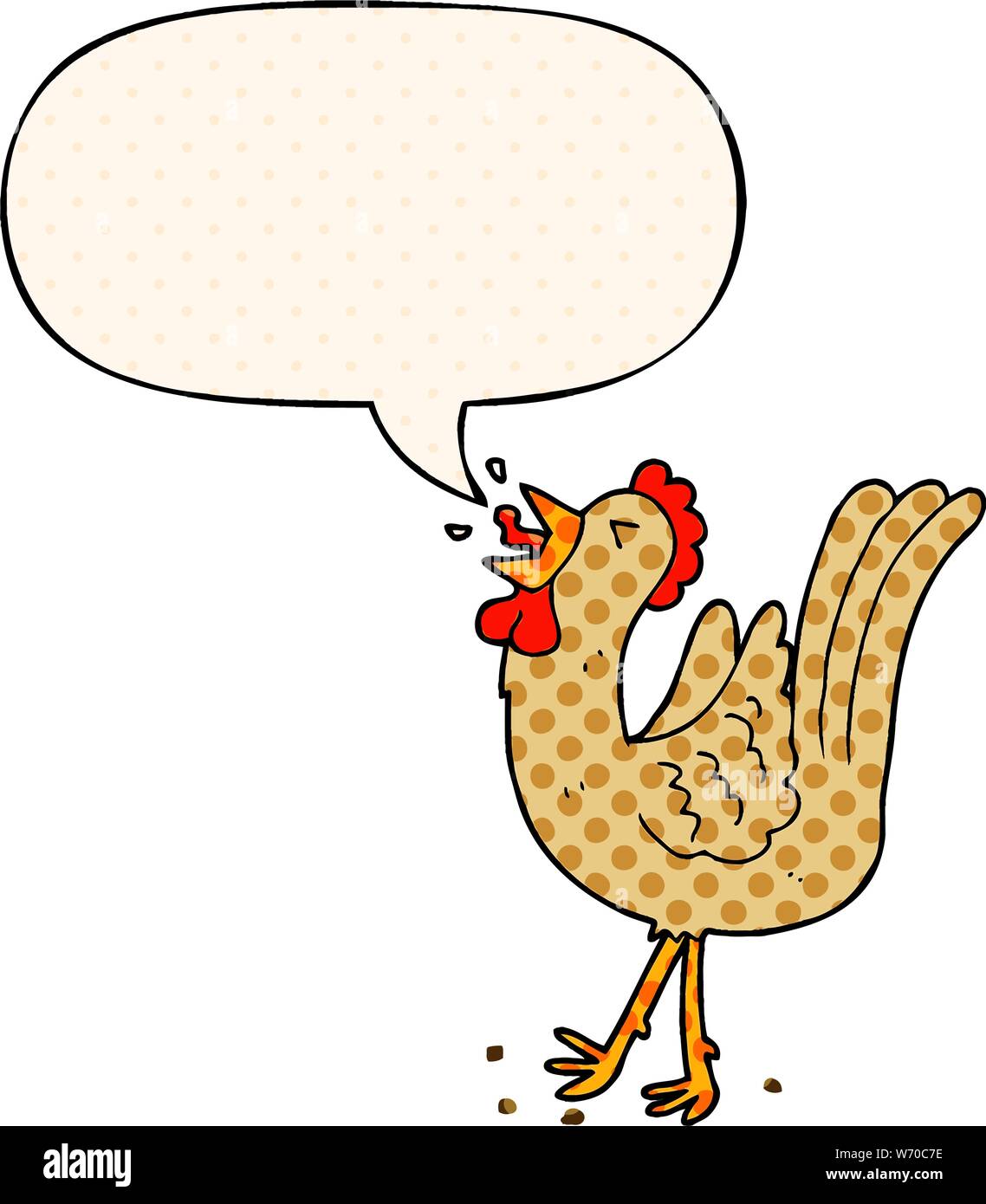 cartoon crowing cockerel with speech bubble in comic book style Stock ...