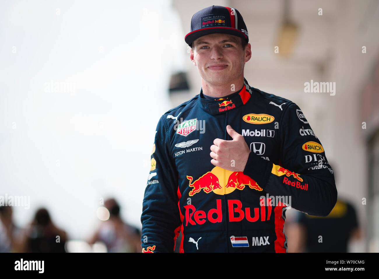 Red Bull Racing’s Dutch driver Max Verstappen smiles after the ...
