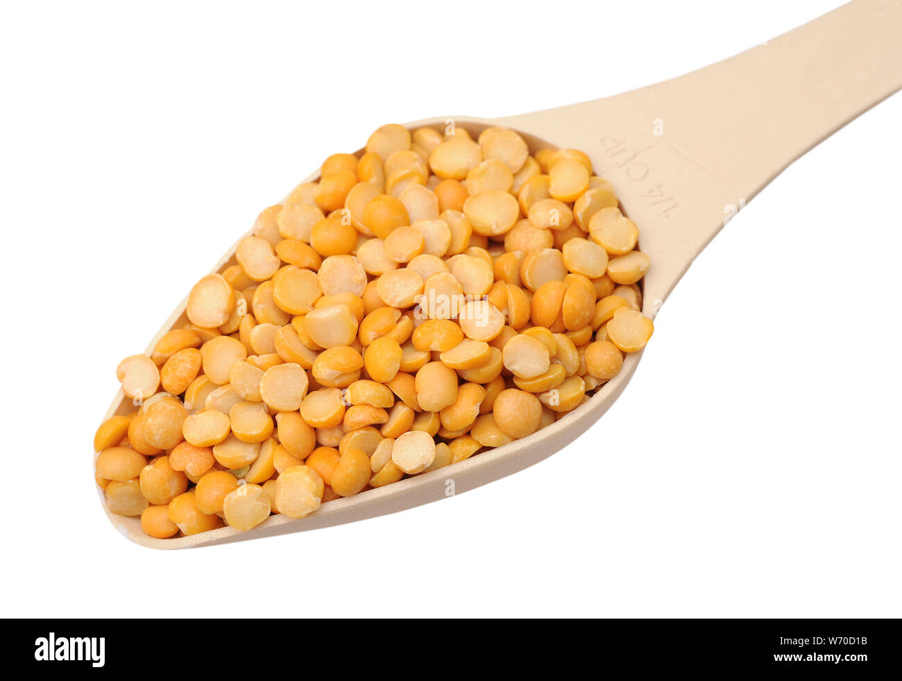 a group of yellow split pea in scoop isolated on white background Stock ...