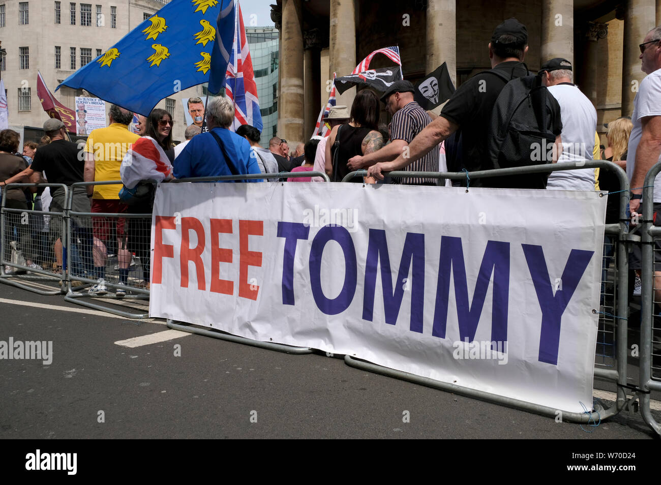 A banner saying, Free Tommy, during the rally in London.Supporters ...