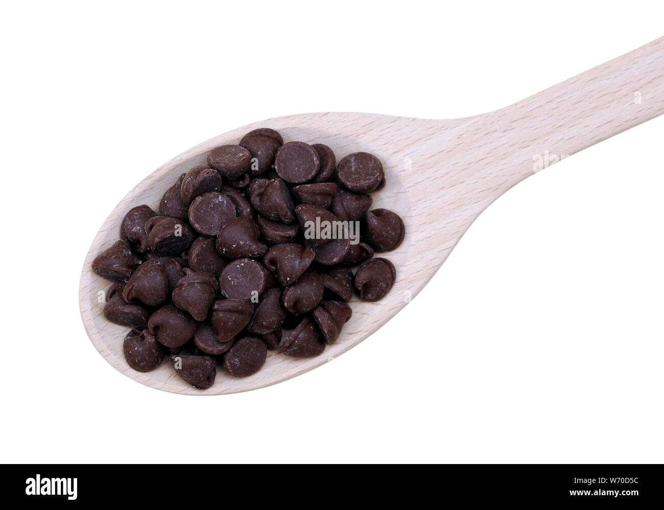 chocolate chip in wooden spoon isolated on white Stock Photo - Alamy