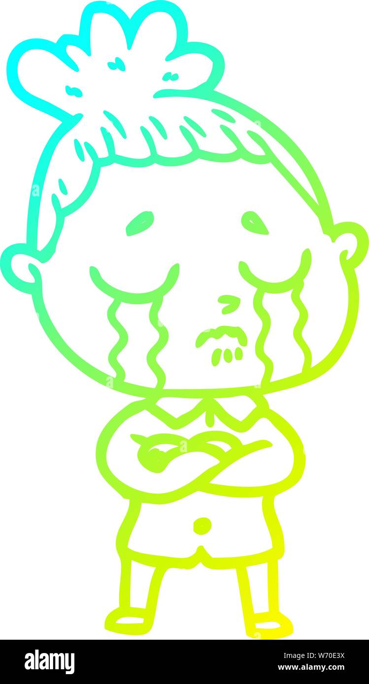 cold gradient line drawing of a cartoon crying woman Stock Vector Image ...