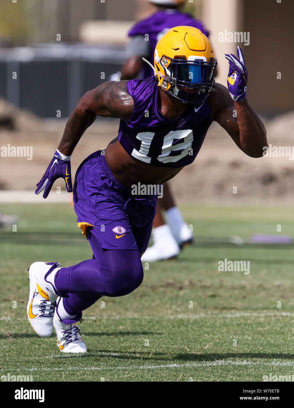 August 3, 2019: LSU's K'Lavon Chaisson (18) sprints to the ball during ...