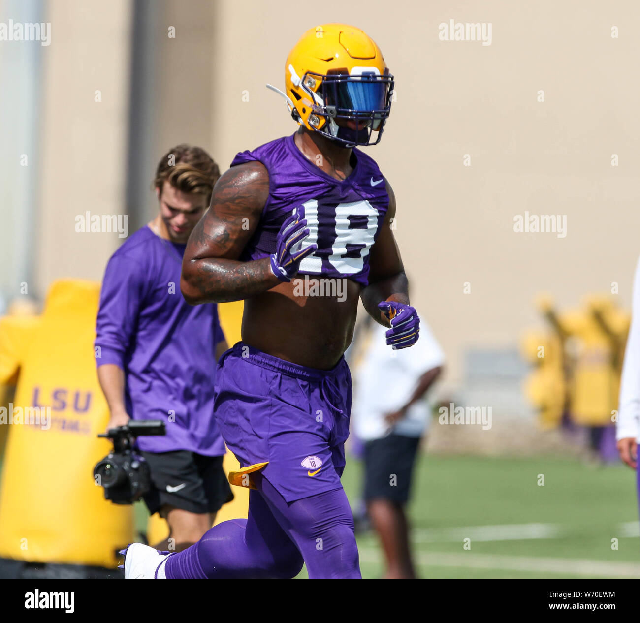 August 3, 2019: LSU outside linebacker K'Lavon Chaisson (18) runs to ...