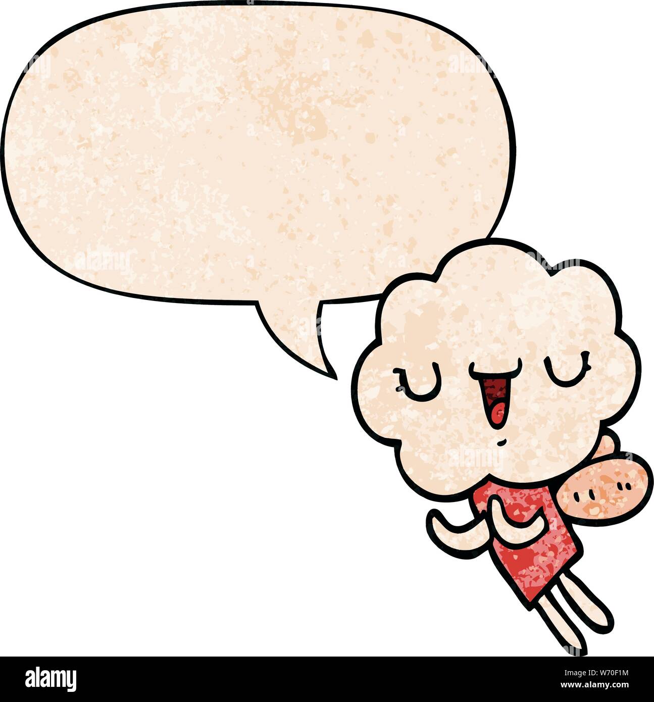 cute cartoon cloud head creature with speech bubble in retro texture ...