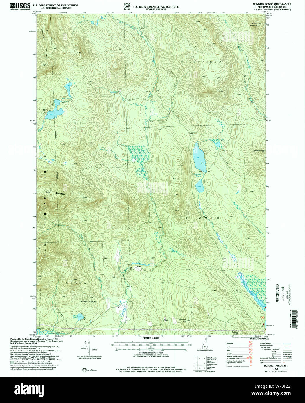 USGS TOPO Map New Hampshire NH Dummer Ponds 329543 1996 24000 ...
