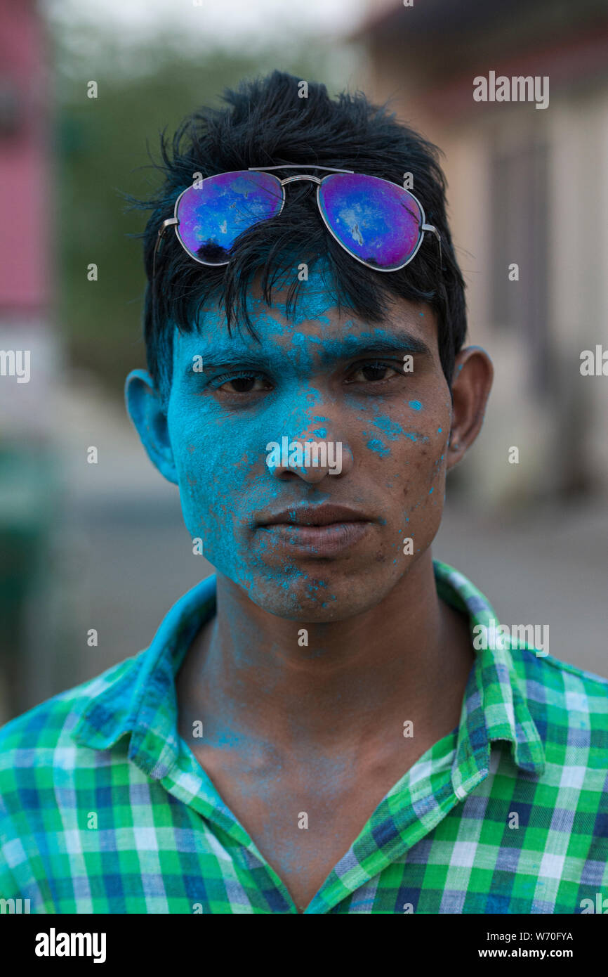 Portrait of a Young Boy during Holi Celebrations at Mathura ...