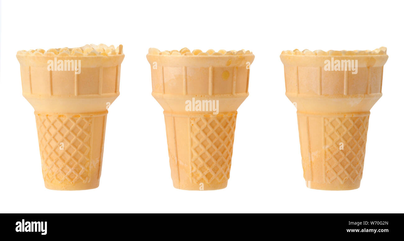 three waffle cones isolated on white Stock Photo - Alamy