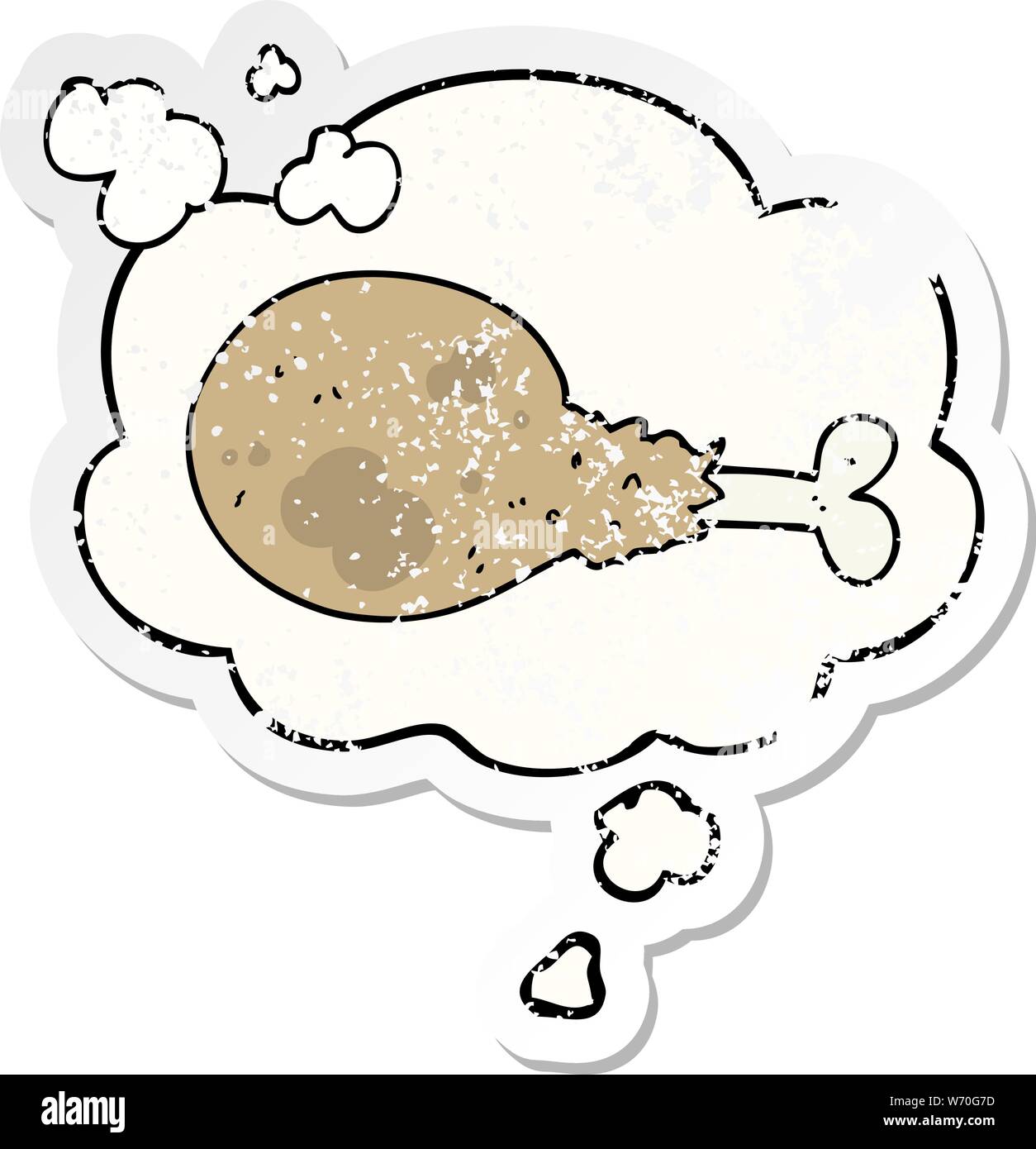 cartoon cooked chicken leg with thought bubble as a distressed worn ...